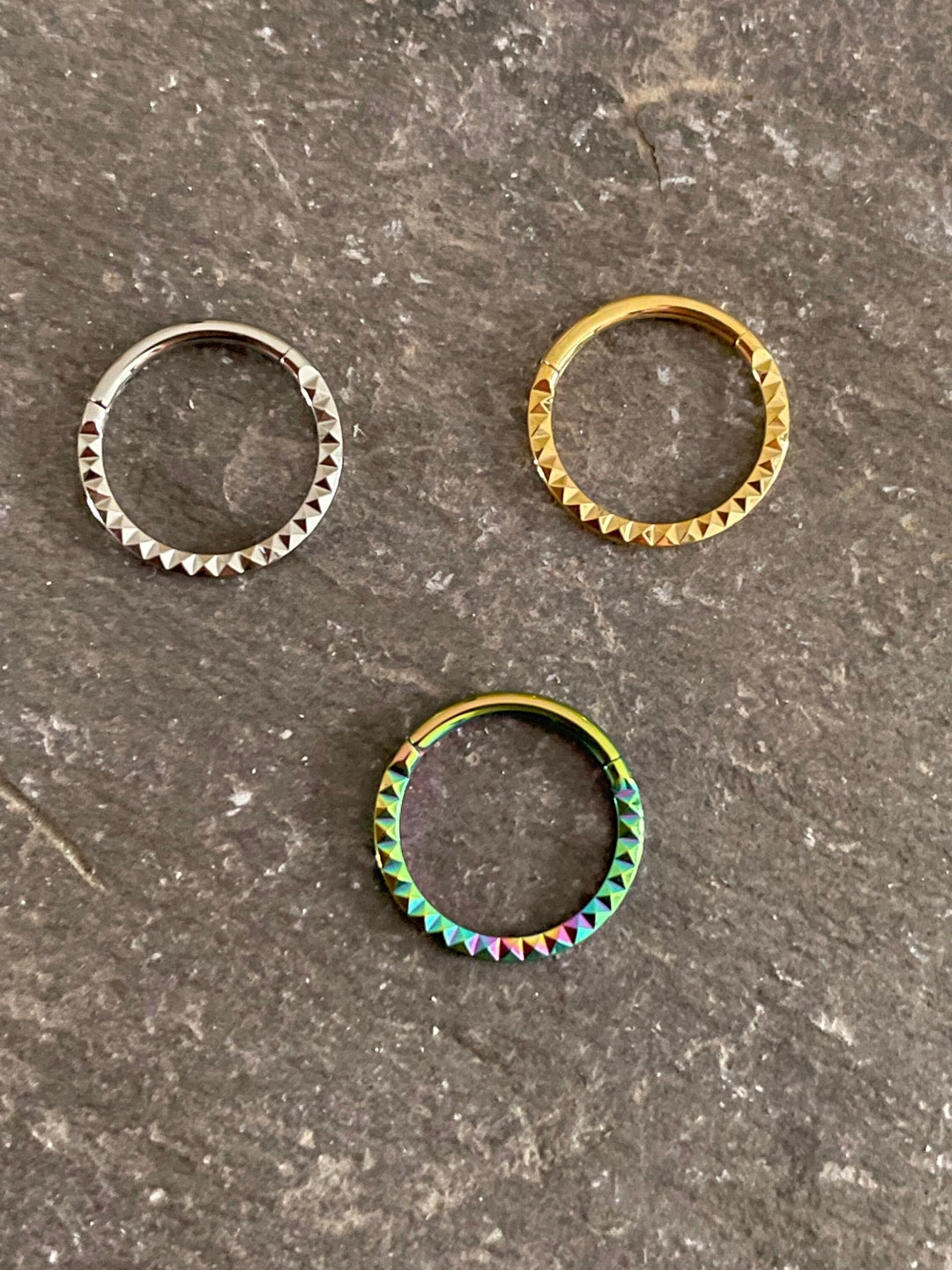 Pyramid Cut Hinged Segment Ring Tragus Cartilage Septum Clicker Ear Nose Hoop Implant Grade ...