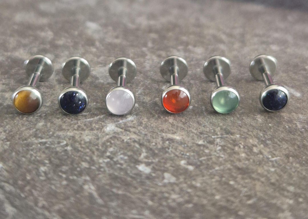 Titanium Labret Stud: Natural Stone Push in Tragus Helix 16g - Etsy