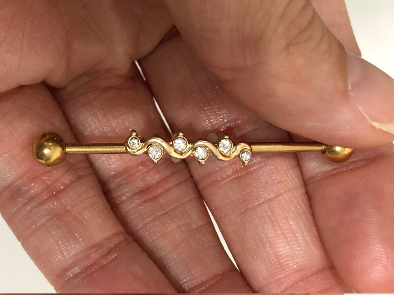 Industrial Barbell Scaffold Ear Piercing Bar Wavy With CZ Gem | Etsy