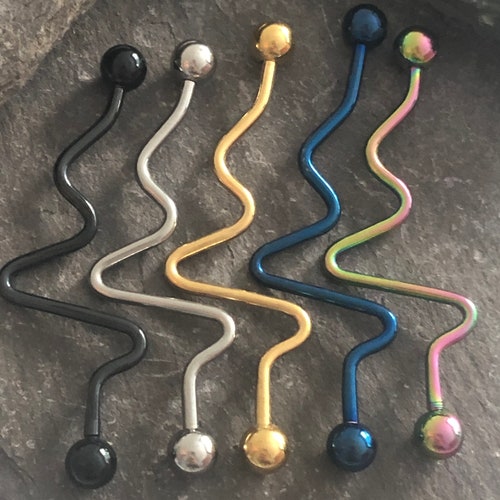 Industrial Barbell Scaffold Ear Piercing Bar Wavy With CZ Gem - Etsy