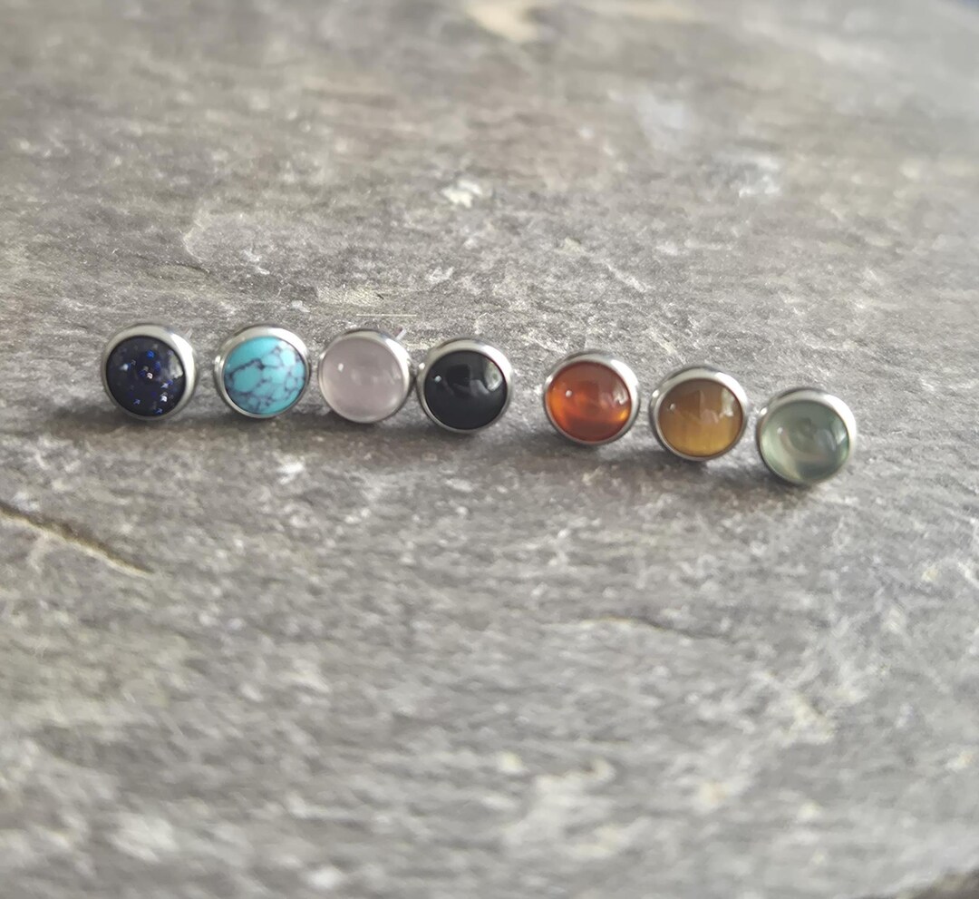 Threadless Push Pin Bezel Set Natural Stone Top Replacement for Labret ...