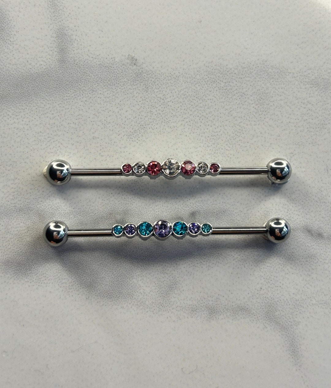 Gem Paved Scaffold Industrial Piercing Barbell Ear Bar Blue Purple Pink ...