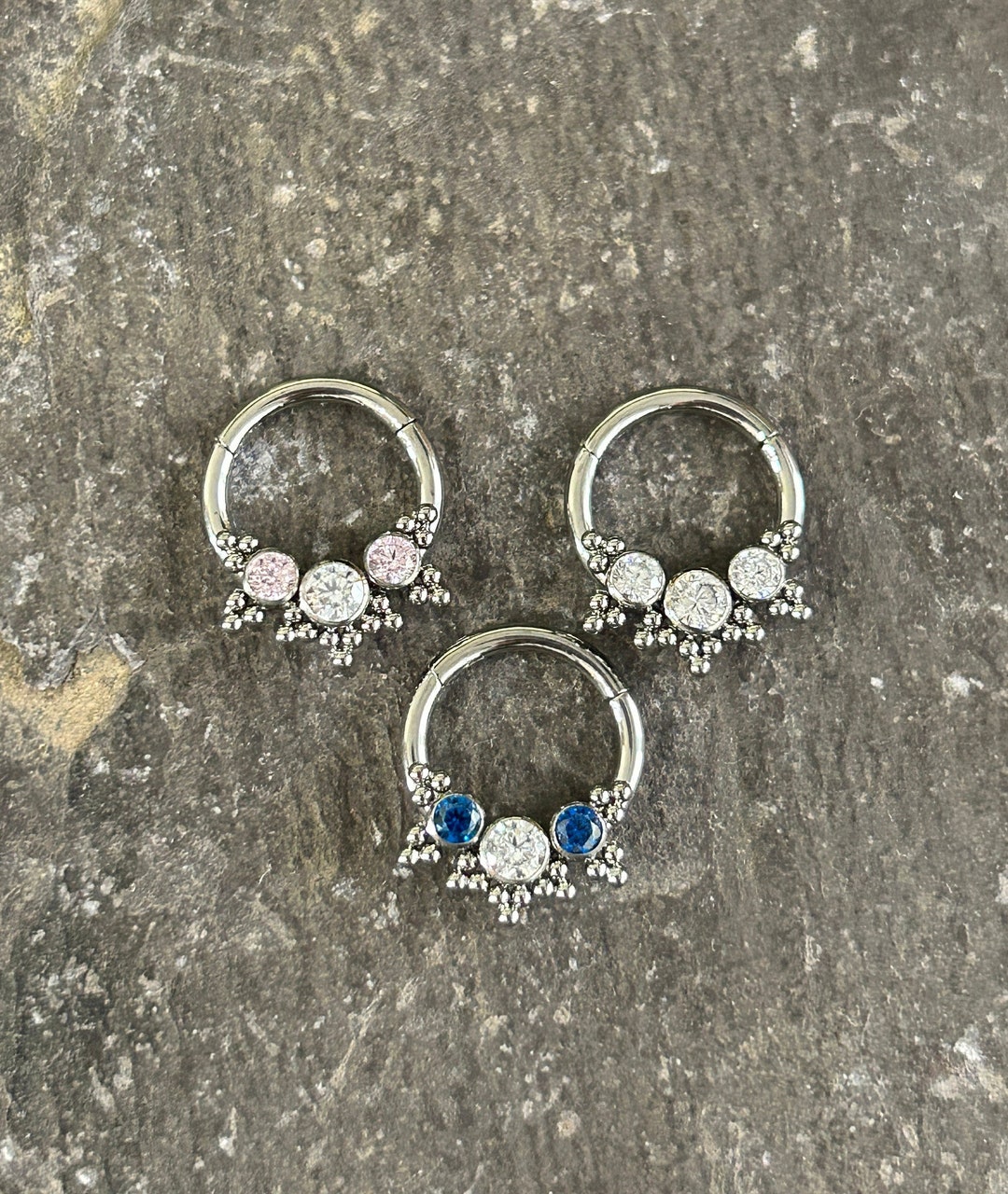Gem Cluster Hinged Septum Clicker Nose Daith Hoop Ring 16g Hypoallergenic Astm F136 Titanium - Etsy