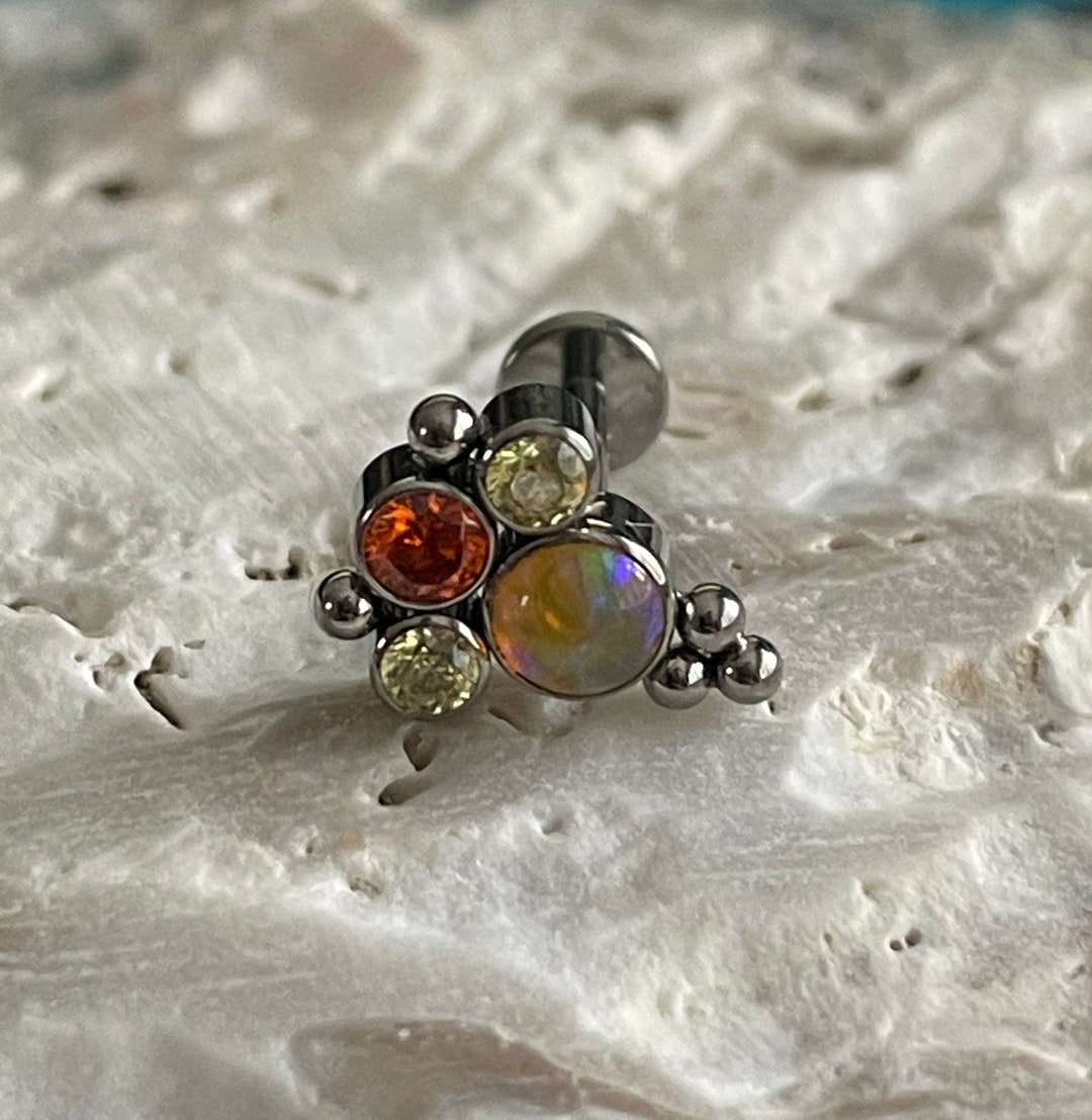 Orange Yellow Cluster Labret Internally Threaded Opal CZ Gem Sunset ...