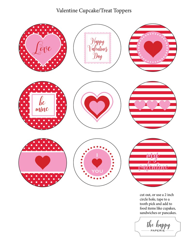 Valentine Cupcake Toppers, Printable Valentine Treat Toppers ...