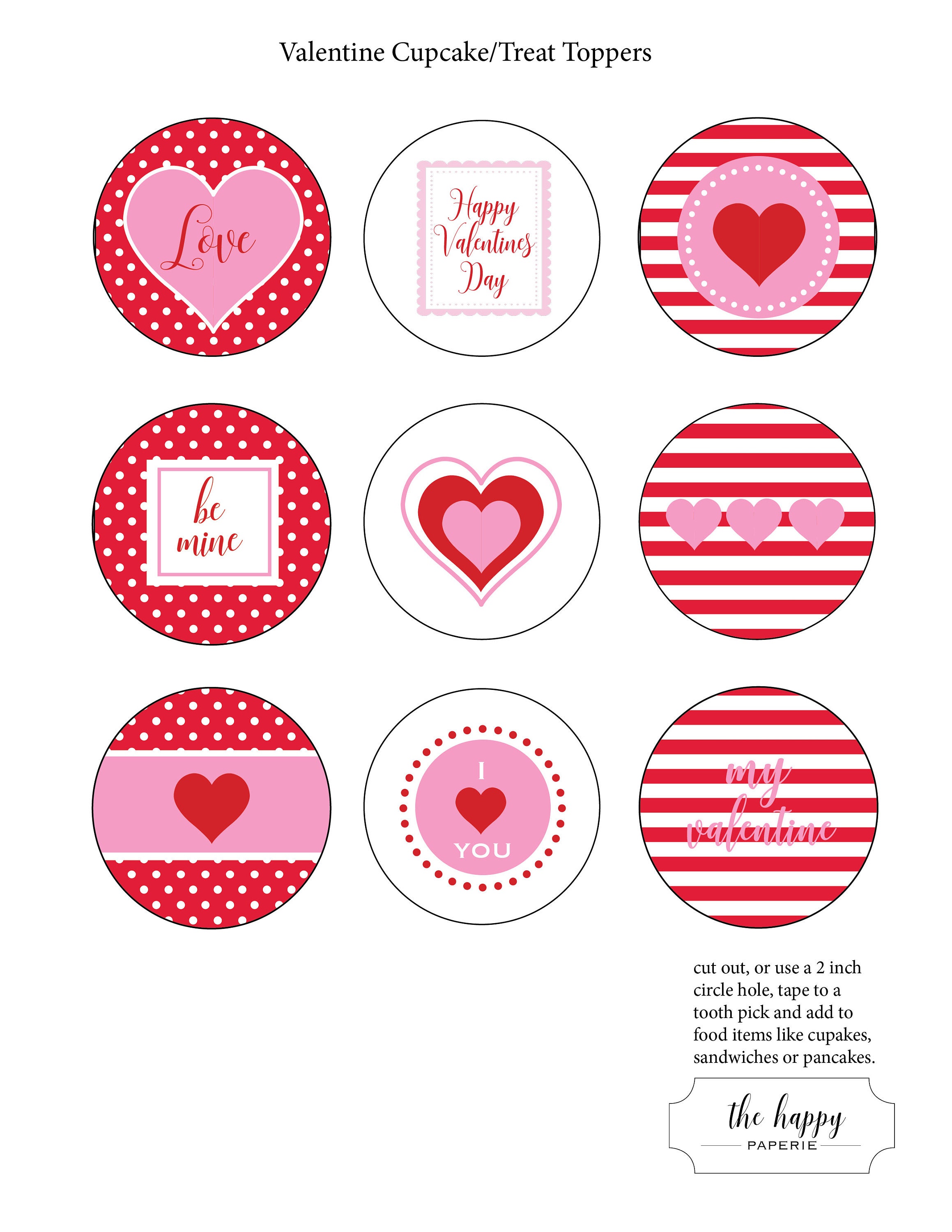 Valentine Cupcake Toppers, Printable Valentine Treat Toppers ...