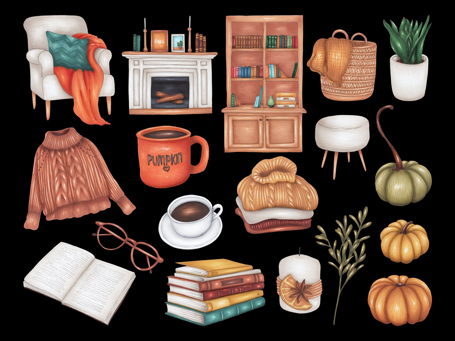 Cozy Autumn Mood Clipart Boho Autumn Cozy Home Clipart Book | Etsy