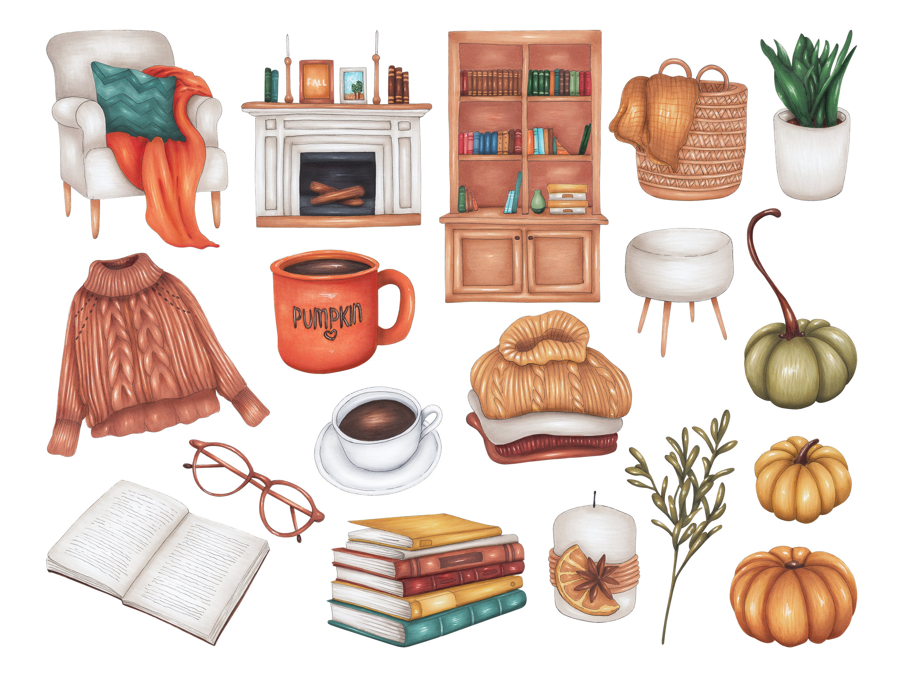 Cozy Autumn Mood Clipart Boho Autumn Cozy Home Clipart Book | Etsy