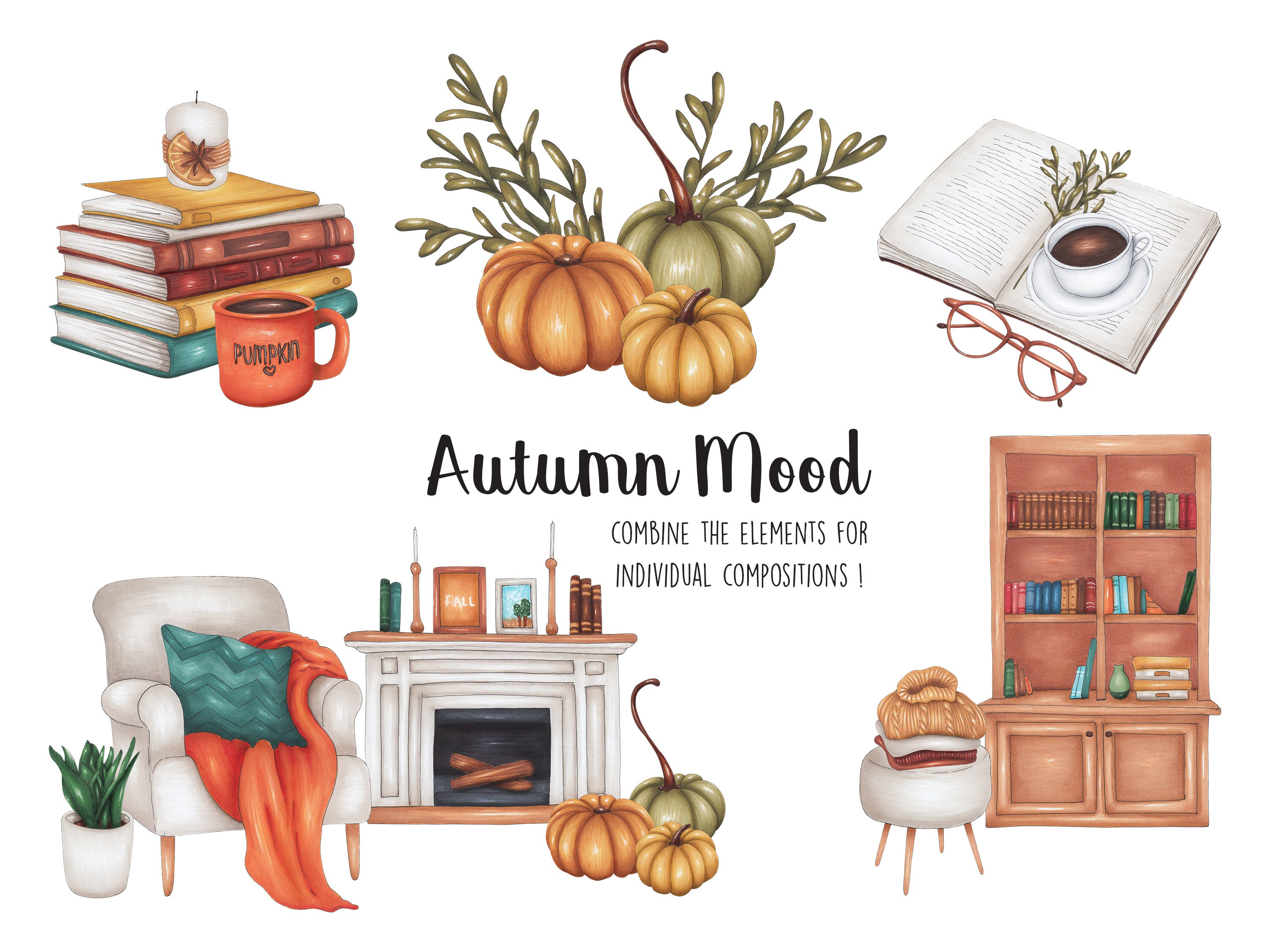 Cozy Autumn Mood Clipart Boho Autumn Cozy Home Clipart Book | Etsy