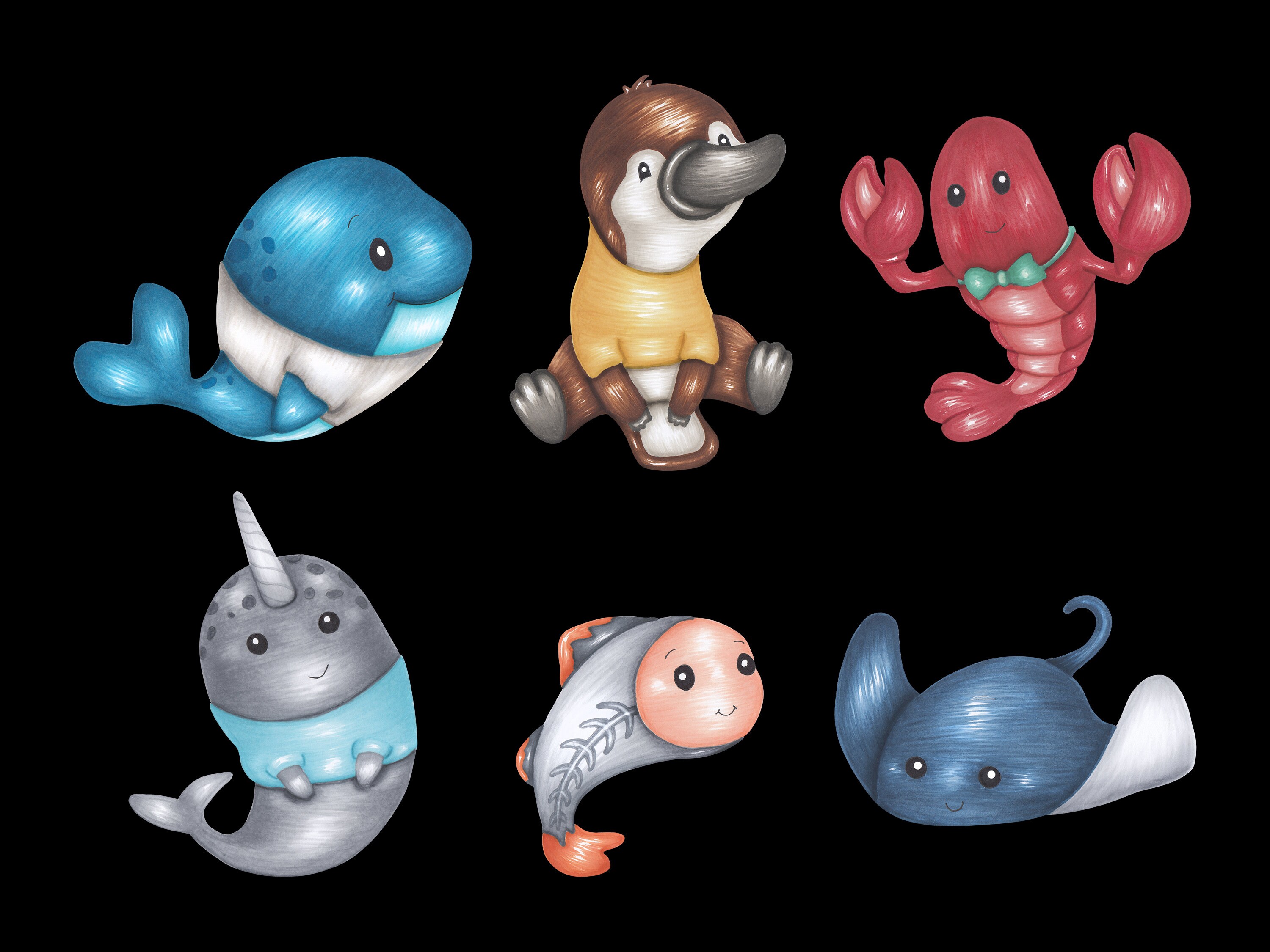 Sea Animals Clipart Commercial Use Ocean Life Clipart Cute - Etsy