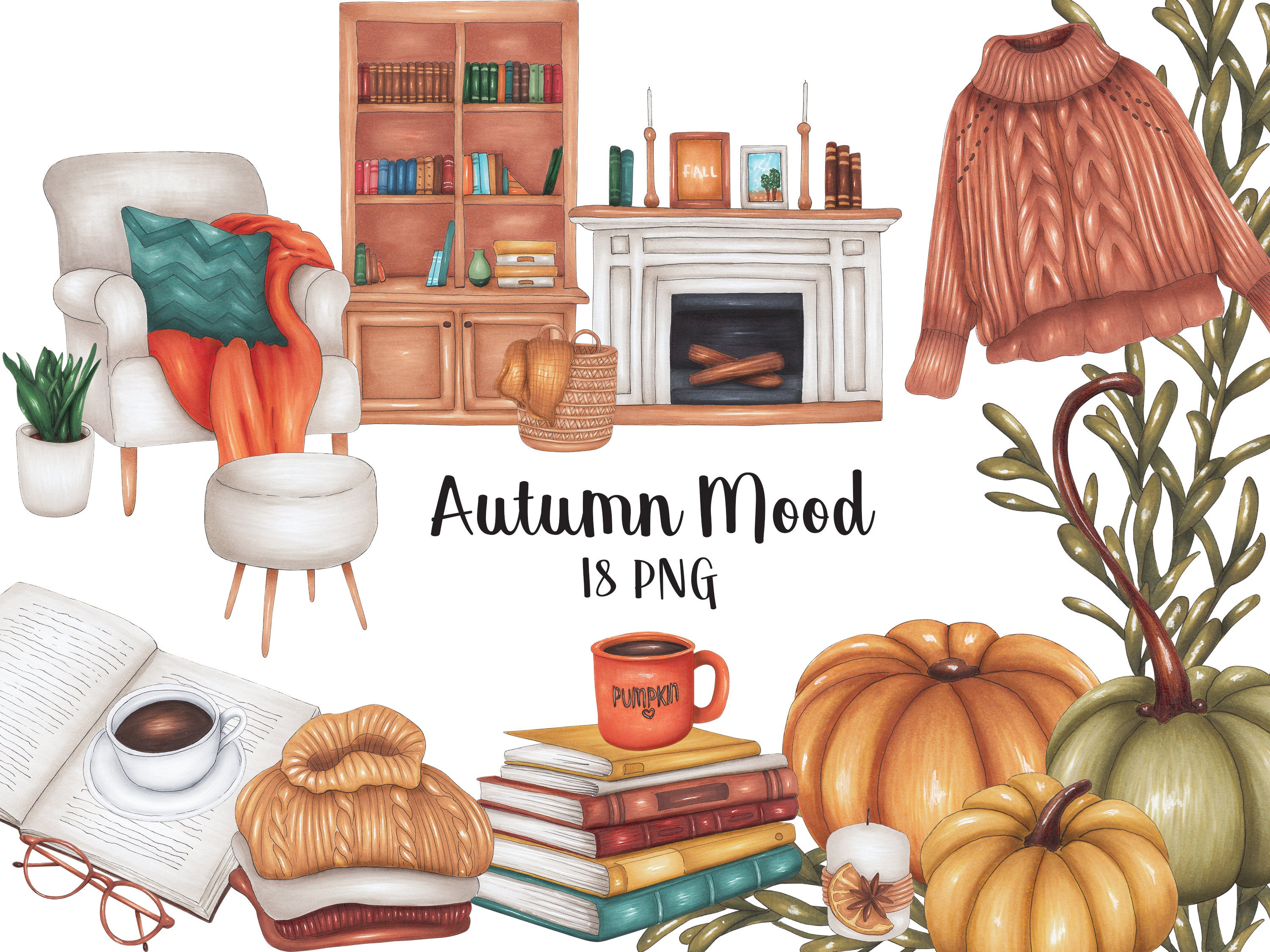 Cozy Autumn Mood Clipart Boho Autumn Cozy Home Clipart Book | Etsy