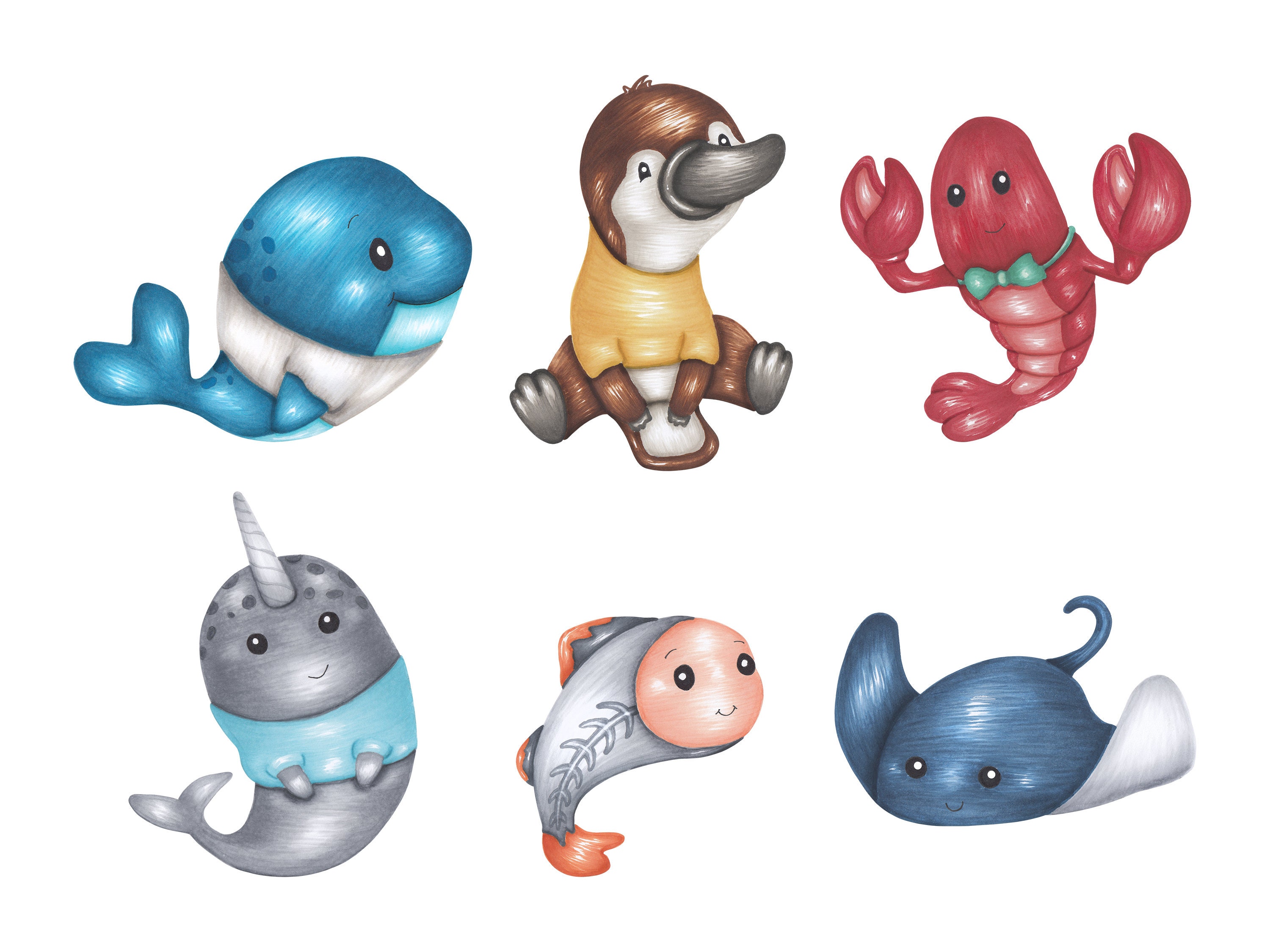 Sea Animals Clipart Commercial Use Ocean Life Clipart Cute - Etsy