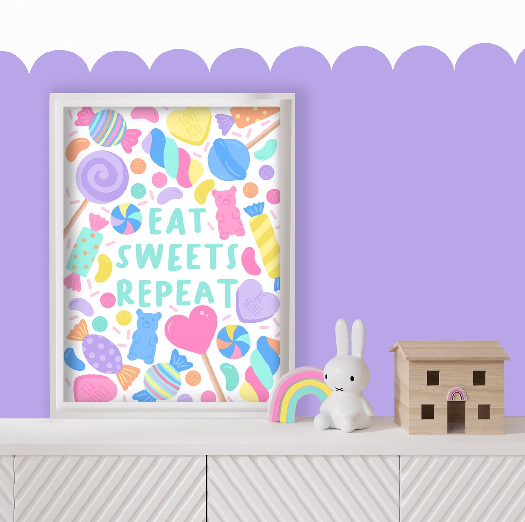 Eat Sweets Repeat - Sweeties, Candy, Girls Bedroom Wall Art, Nursery ...