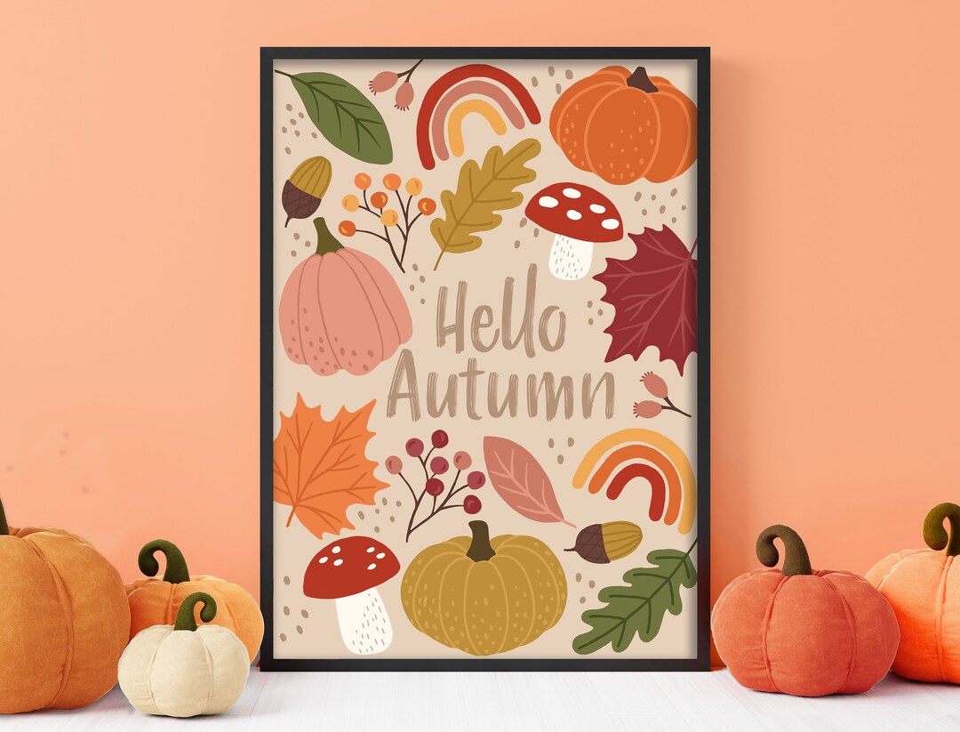 Hello Autumn Herbst Poster Poster Kürbis Fliegenpilz - Etsy.de