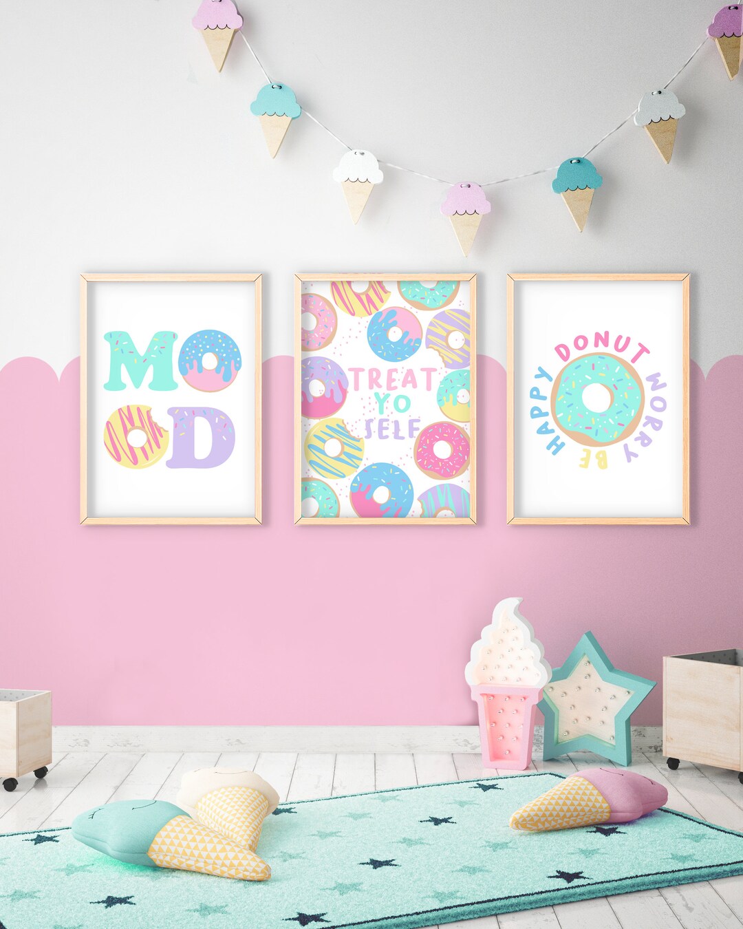 Donut Worry Be Happy Print Set - Kids Bedroom Poster, Children’s ...