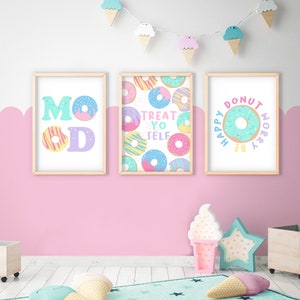 Donut Worry Be Happy Print Set - Kids Bedroom Poster, Children’s ...