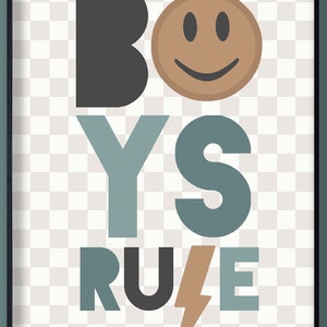 Boys Rule Smiley Face - Lightening Bolt, Boy's Bedroom, Kid's Nursery ...