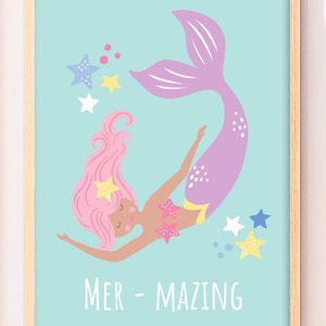 Personalised Mermaid Print Set - Kids Bedroom Poster, Children’s ...