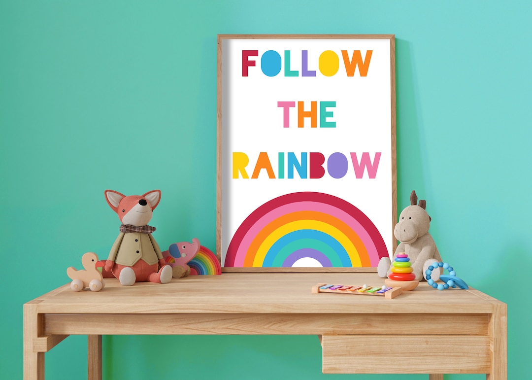 Rainbow Nursery Wall Art, Follow the Rainbow, Bright, Colourful, Kids ...