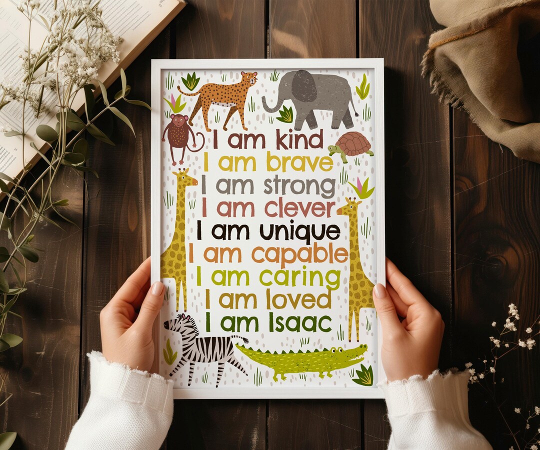 Safari Animal Affirmation Print: Personalised Nursery Decor - Etsy
