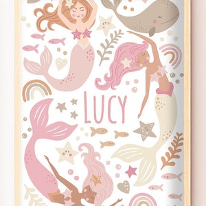 Personalised Mermaid Print Set - Kids Bedroom Poster, Children’s ...