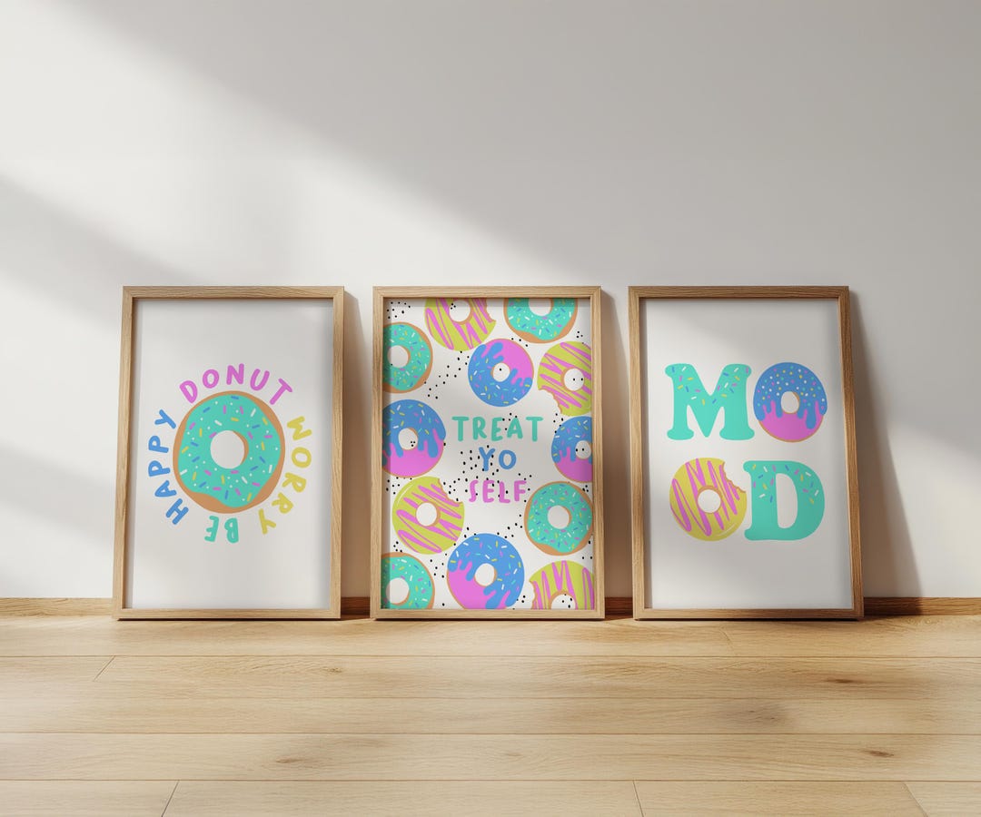 Donut Worry Be Happy Print Set: Kids Playroom Wall Art - Etsy