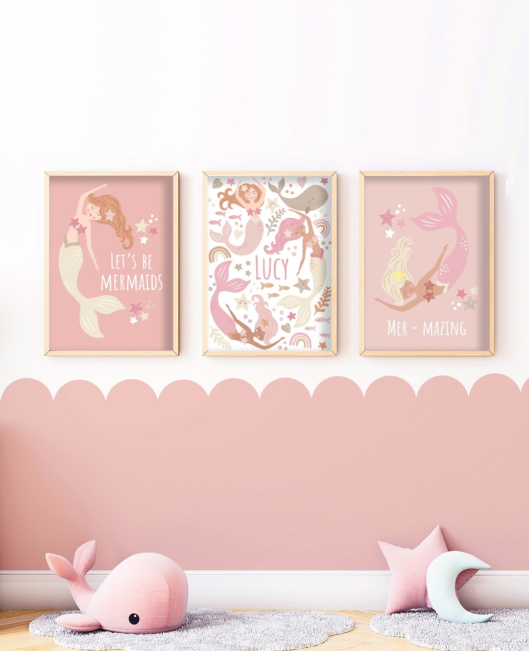 Personalised Mermaid Print Set - Kids Bedroom Poster, Children’s ...