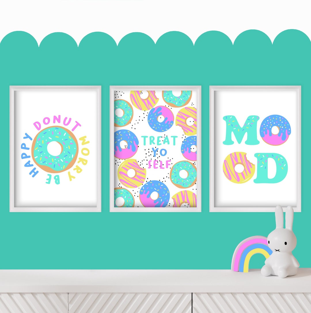 Donut Worry Be Happy Print Set - Kids Bedroom Poster, Children’s ...