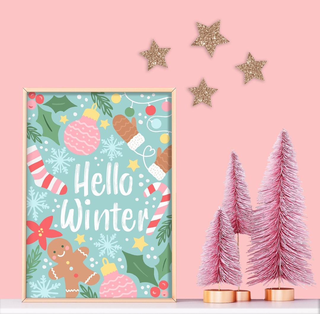 Hello Winter - Seasonal Festive Wall Art, Colourful Children’s ...