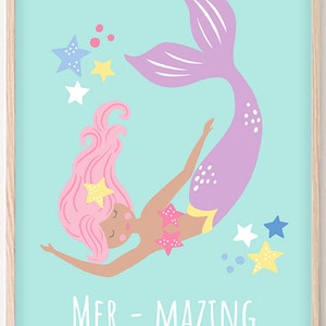Mer-mazing! - Girls Bedroom Wall Art, Custom Nursery Poster, Colourful ...