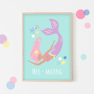 Mer-mazing! - Girls Bedroom Wall Art, Custom Nursery Poster, Colourful ...