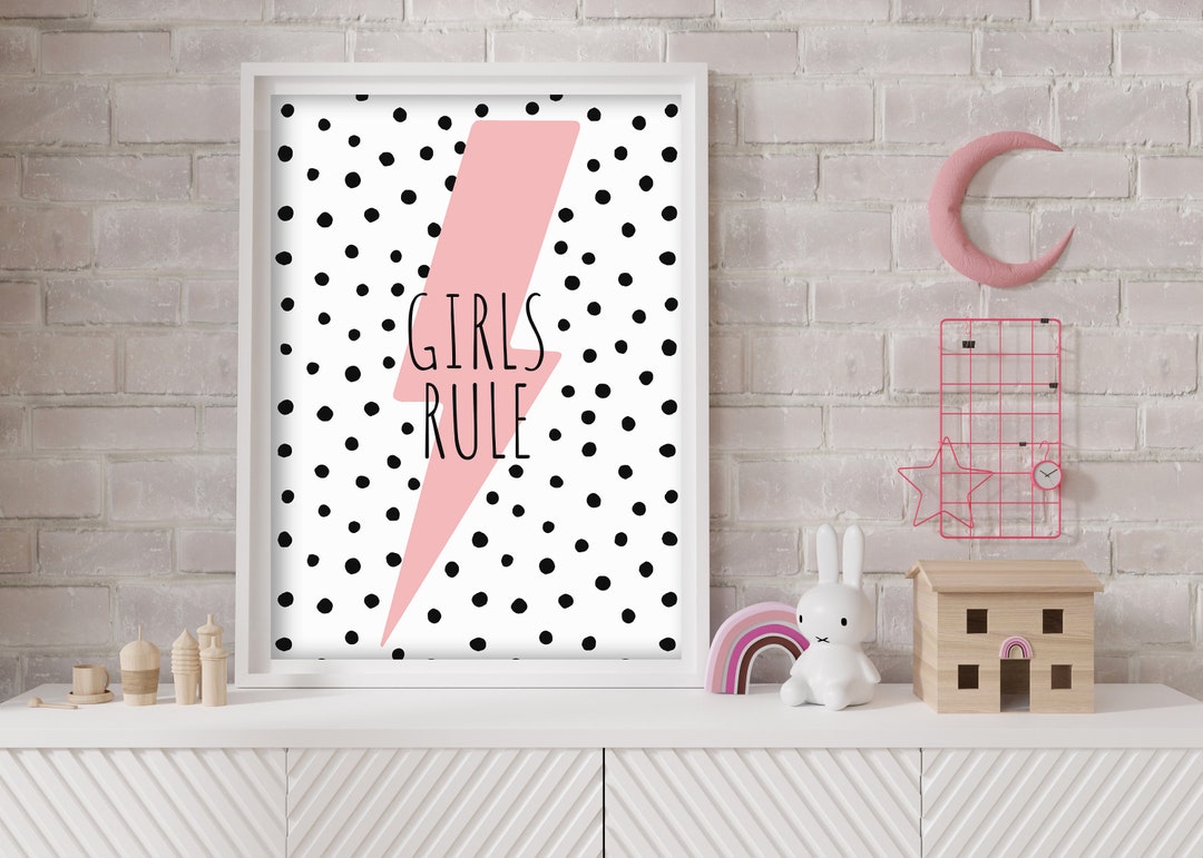Girls Rule - Lightening Bolt, Children's Print, Colourful Kids Playroom ...