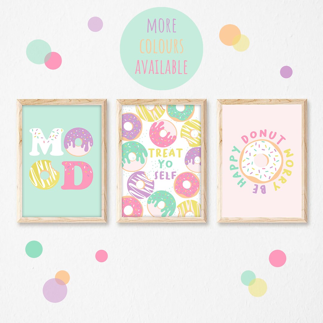 Donut Worry Be Happy Print Set Kids Bedroom Poster - Etsy