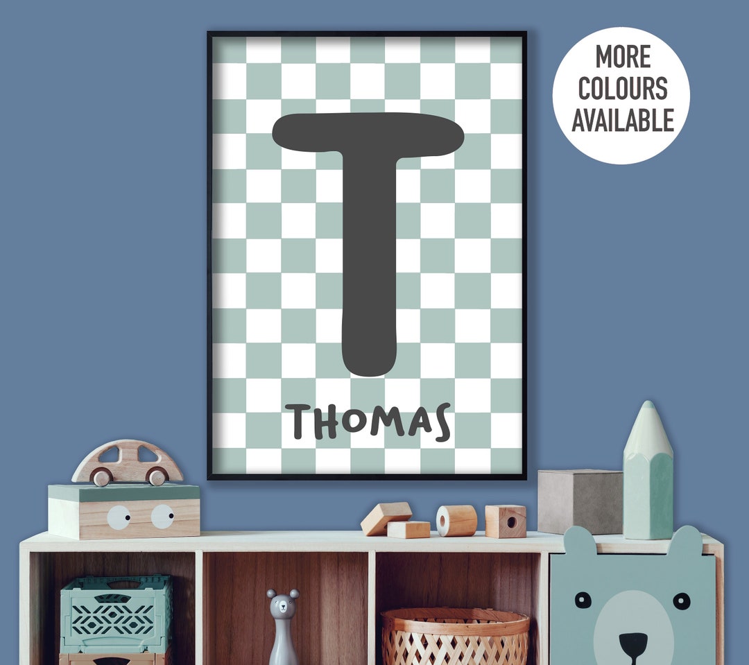 Checkerboard Name and Initial Print - Personalised Name Print, Nursery ...