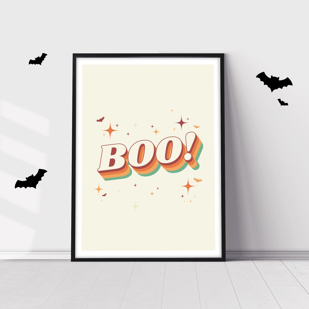 Boo Halloween Print Bold Retro Poster Autumn Wall Art - Etsy