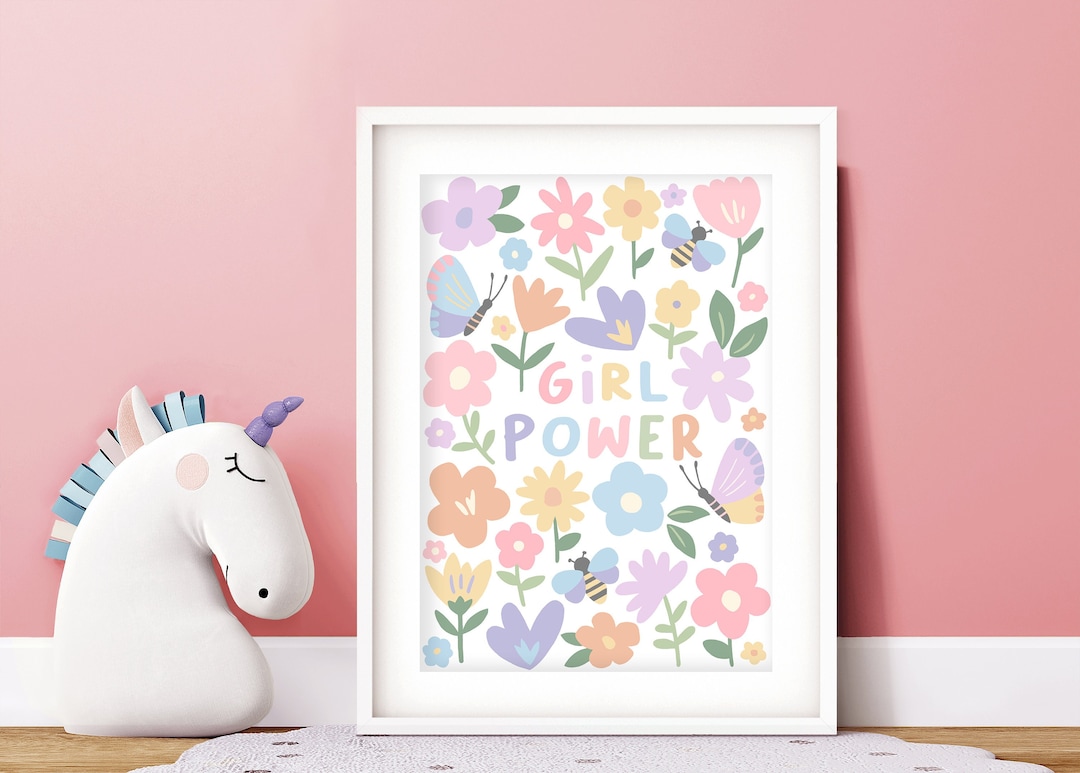 Girl Power - Cute Floral Nursery Poster, Children's Art Print,colourful ...