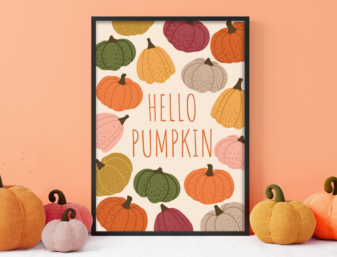 Hello Pumpkin - Cute Ghost, Pastel Halloween, Poster Print, Wall Art - Etsy
