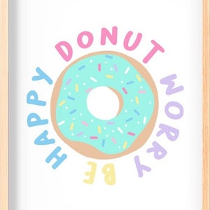 Donut Worry Be Happy Print Set - Kids Bedroom Poster, Children’s ...