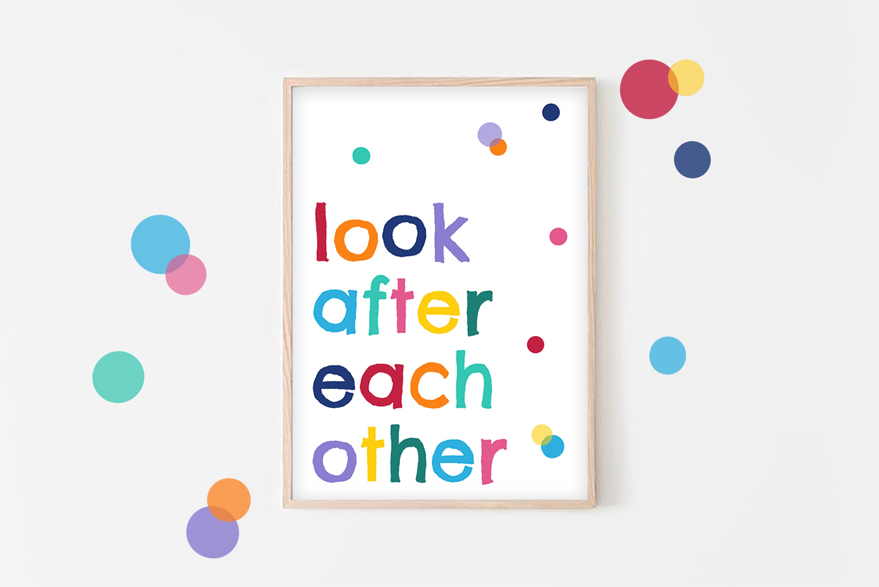 Look After Each Other colourful fun kids text wall art nursery | Etsy