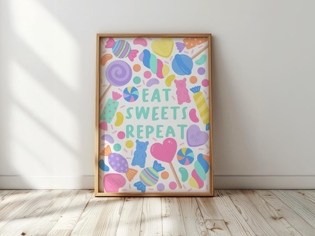 Eat Sweets Repeat Print: Colorful Candy Wall Art, Playroom Decor - Etsy