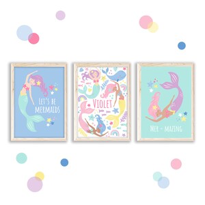 Personalised Mermaid Print Set Kids Bedroom Poster - Etsy UK