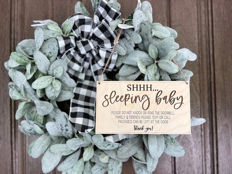 Shhh Baby Sleeping Door Hanger | Wood Sign for Front Door - Etsy