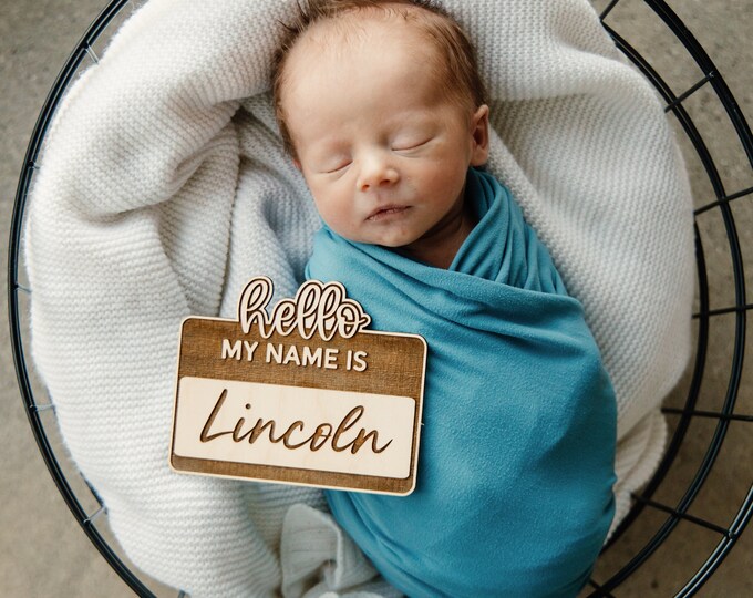 Hello My Name Is, Baby Name Sign, Wood Name Round, Newborn Photo ...