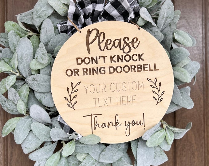 No Soliciting Sign Door Hanger Wreath Sign Don't Ring Doorbell Sign ...