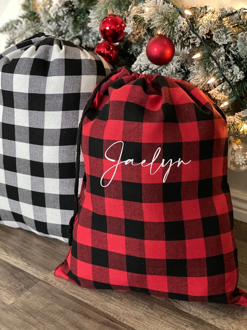 Buffalo Plaid Santa Sacks | Custom Santa Sacks | Santa Bag ...
