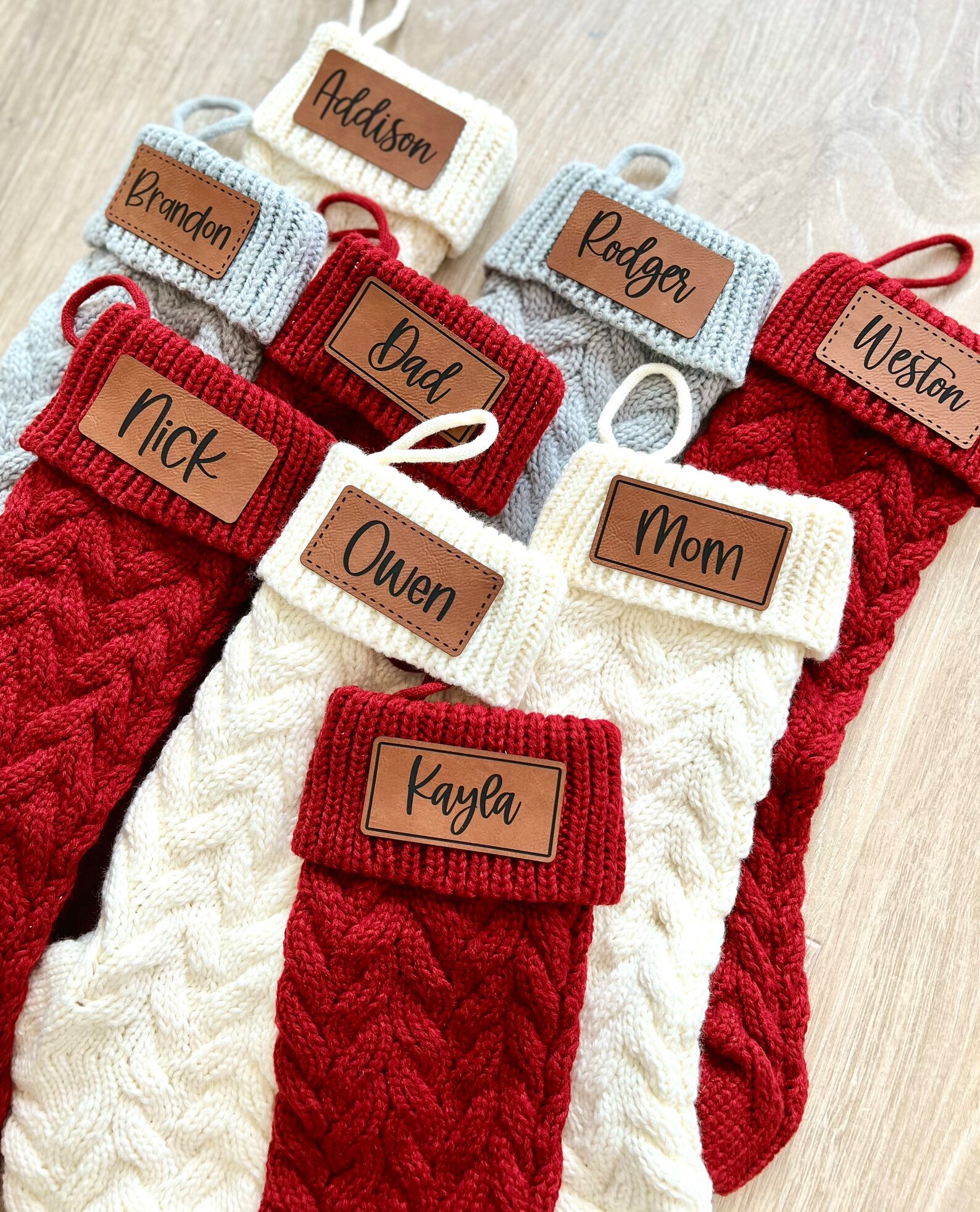 Custom Christmas Stockings Cable Knit Stockings Leather - Etsy