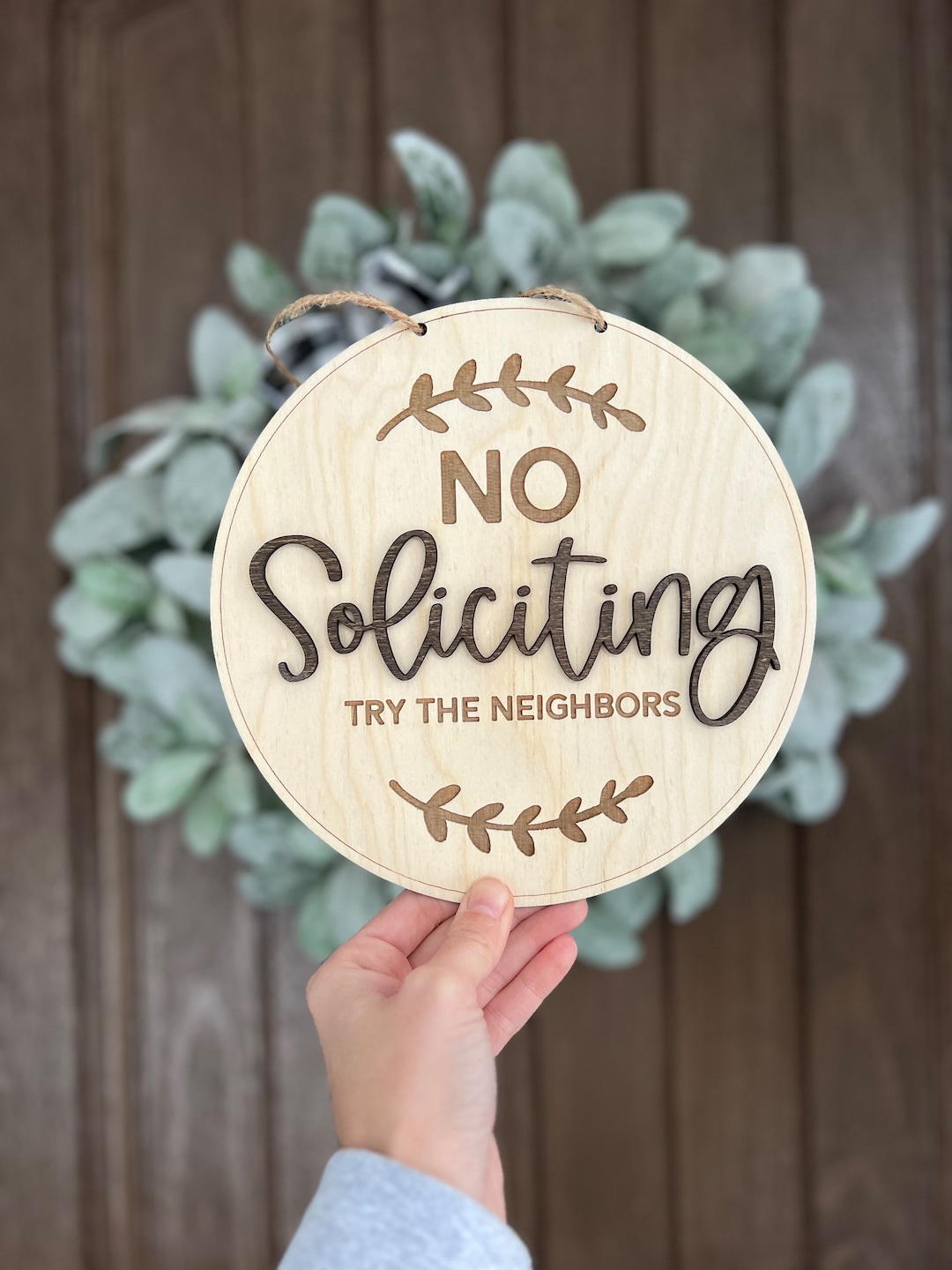 No Soliciting Sign | Door Hanger | Wreath Sign | Don't Ring Doorbell ...