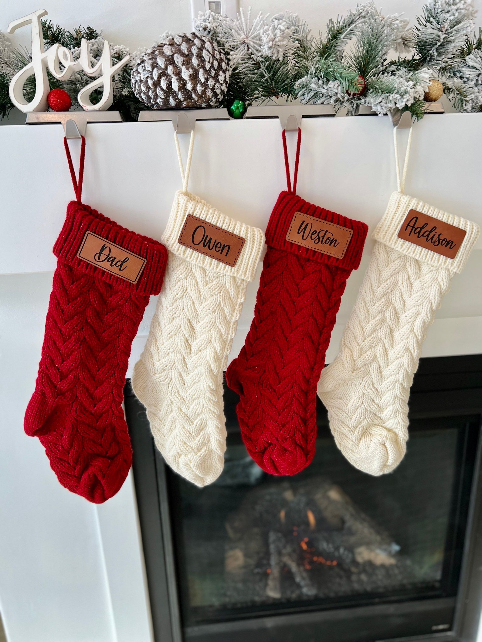 Custom Christmas Stockings Cable Knit Stockings Leather - Etsy