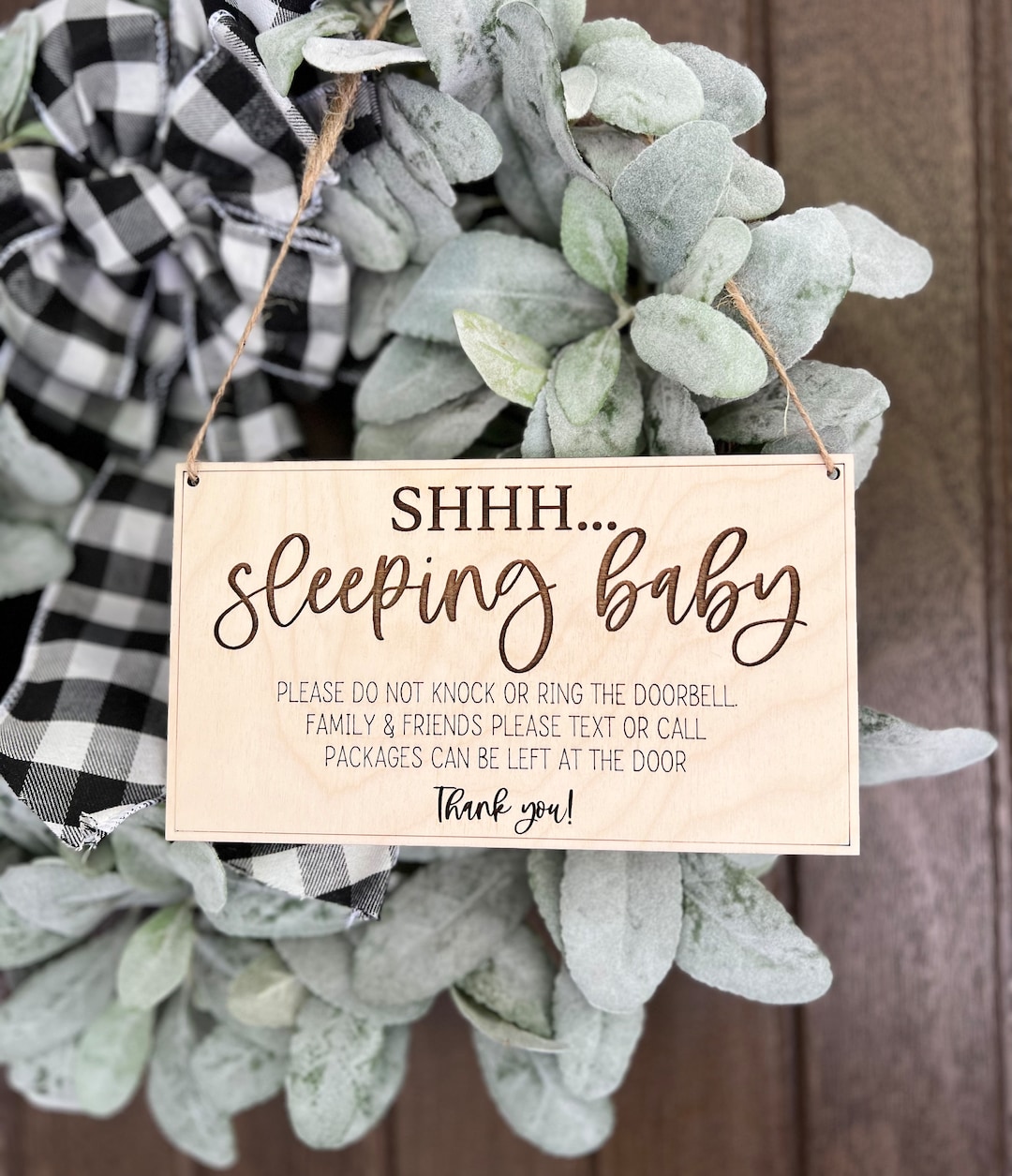 Baby Sleeping Sign | Door Hanger | Wreath Sign | Don't Ring Doorbell ...