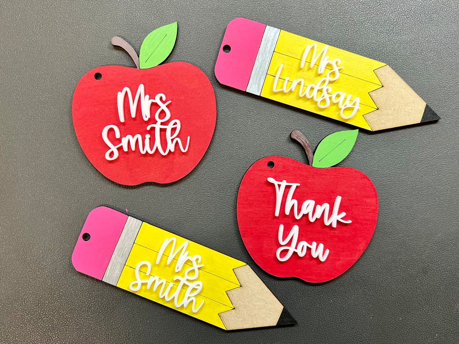 Personalized Wooden Teacher Gift Tag | Apple or Pencil Design - Etsy